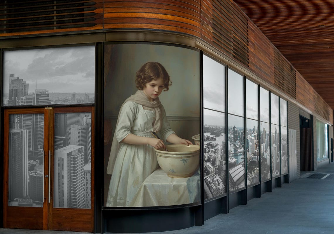 Young Girl Impressionist Painting, Nostalgic European Interior Scene ...