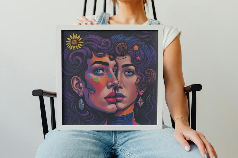Abstract Pop-art Portrait of Two Faces Merged, Vibrant Cubism-inspired ...