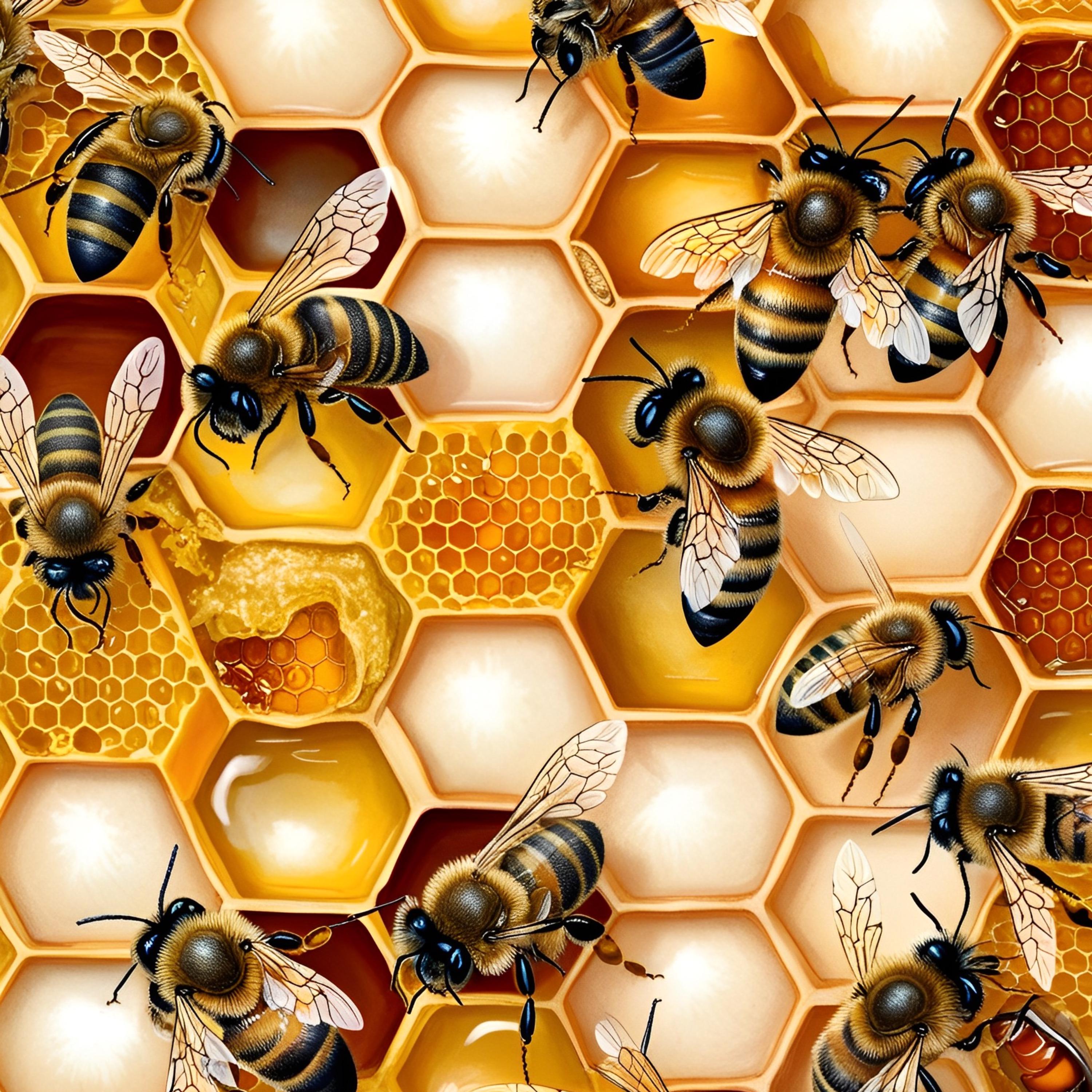 A Detailed Illustration of Busy Bees Working Harmoniously, Vibrant ...
