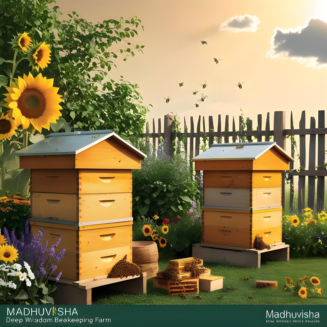 Madhuvisha Beekeeping Farm Honey Wall Art, Serene Floral Landscape for ...