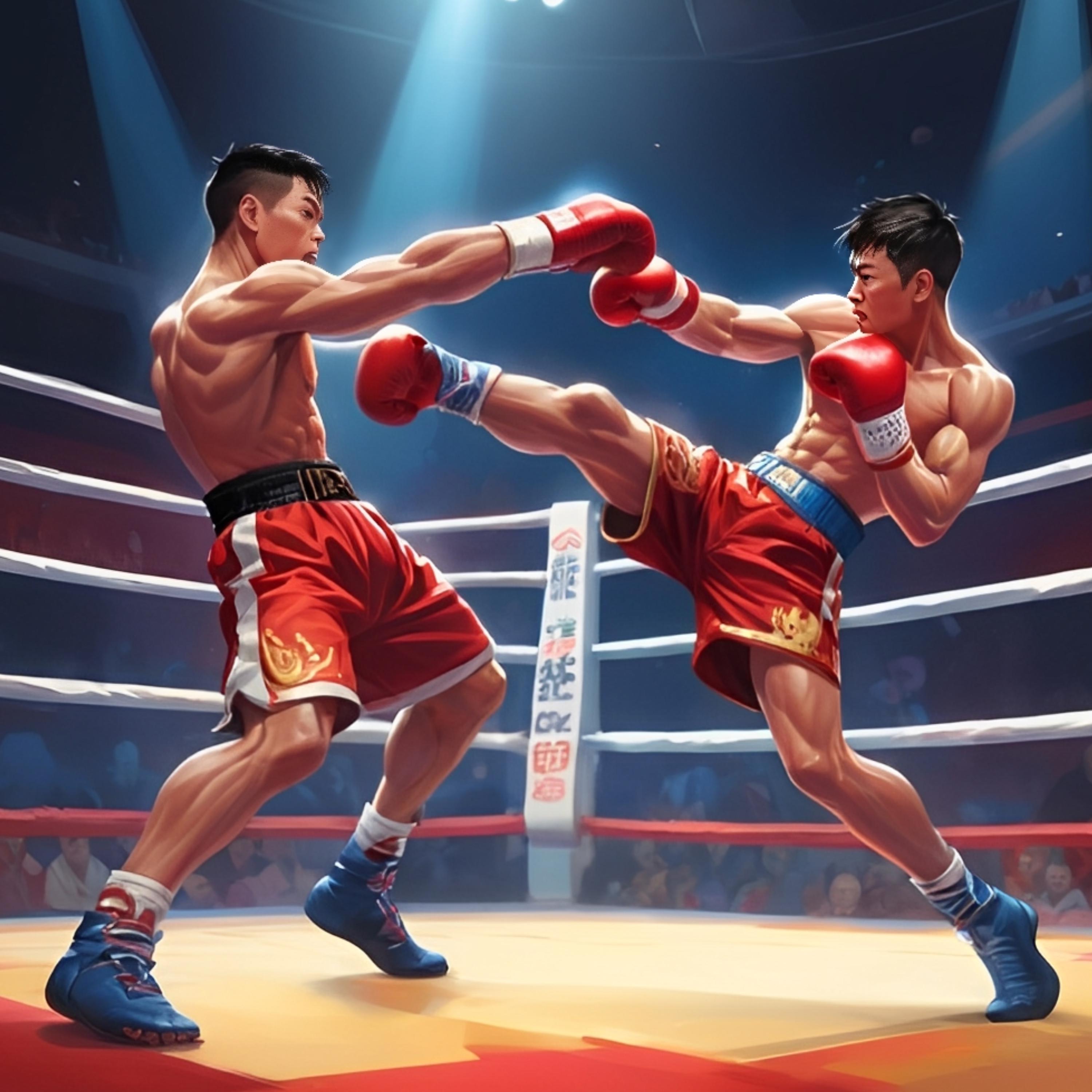 One Fighter is Delivering a Powerful Flying Kick, Dynamic Muay Thai ...