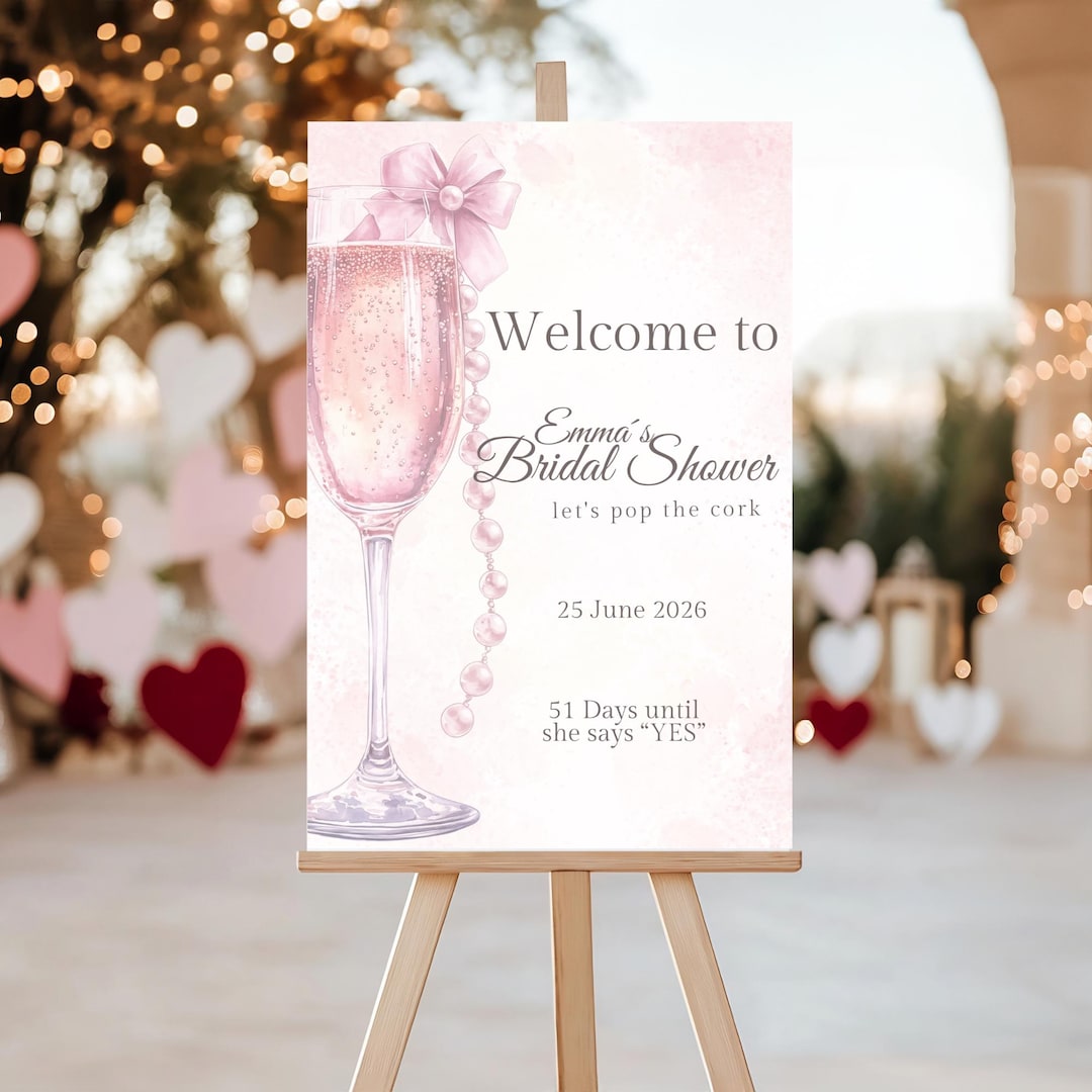 Pearls and Prosecco Bridal Shower Sign, Bridal Shower Welcome Sign ...