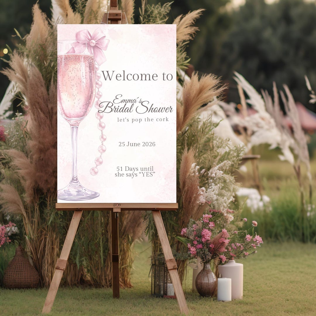 Pearls and Prosecco Bridal Shower Sign, Editable Welcome Sign, Wedding ...