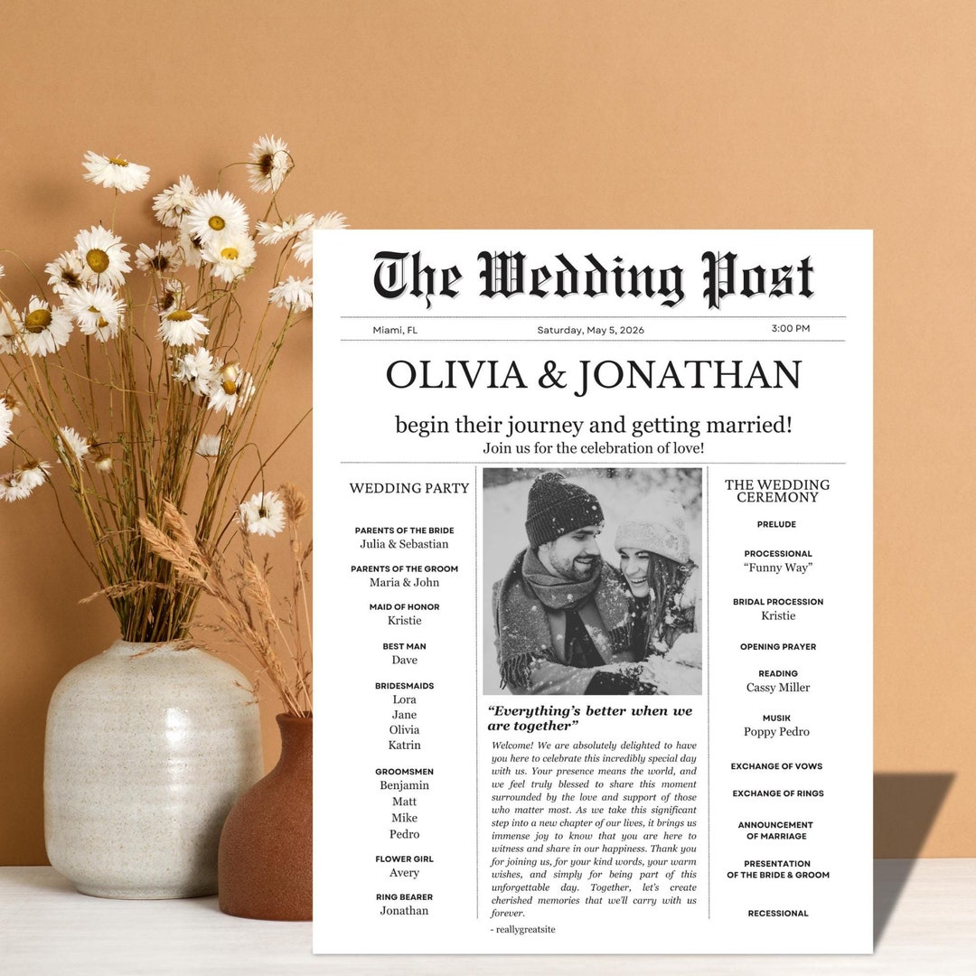 Canva Wedding Engagement Newspaper Template, Editable Newspaper Wedding ...