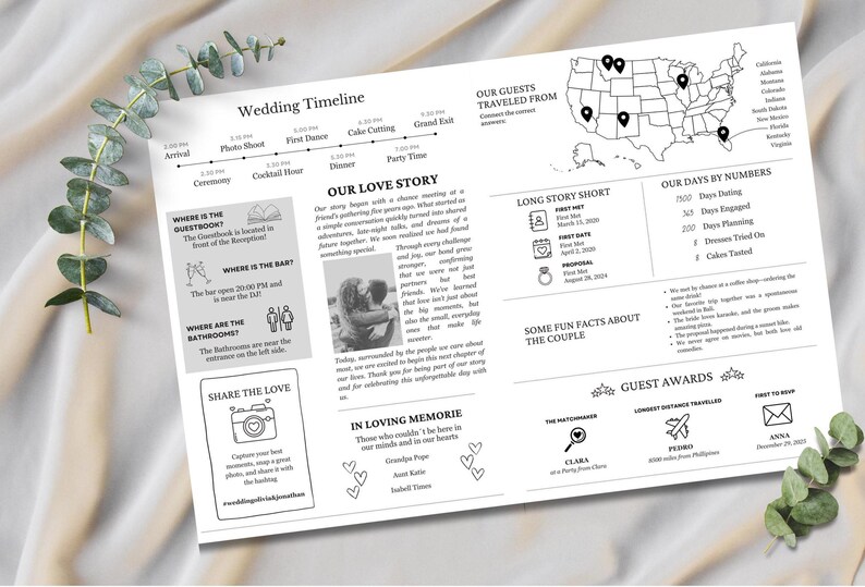 Folded Printable Wedding Newspaper Program Canva Template, Newlywed ...