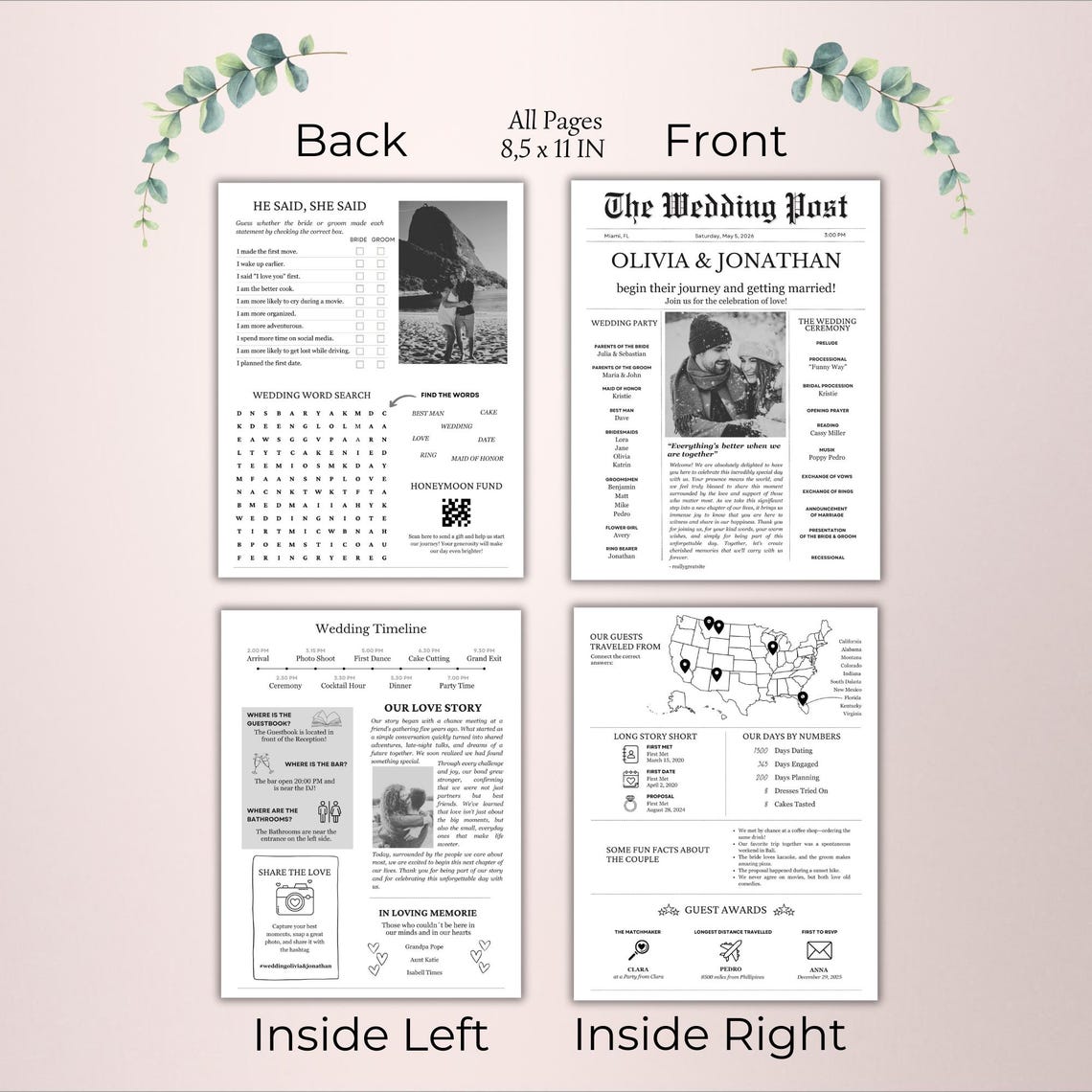 Folded Printable Wedding Newspaper Program Canva Template, Newlywed ...