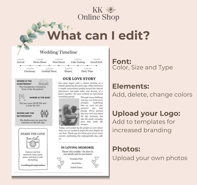 Folded Printable Wedding Newspaper Program Canva Template, Newlywed ...