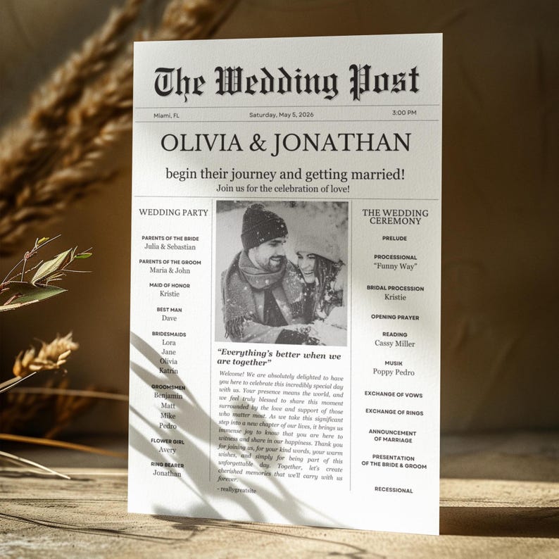 Wedding Newspaper Canva Edit, Folded Large News Paper Program Template ...