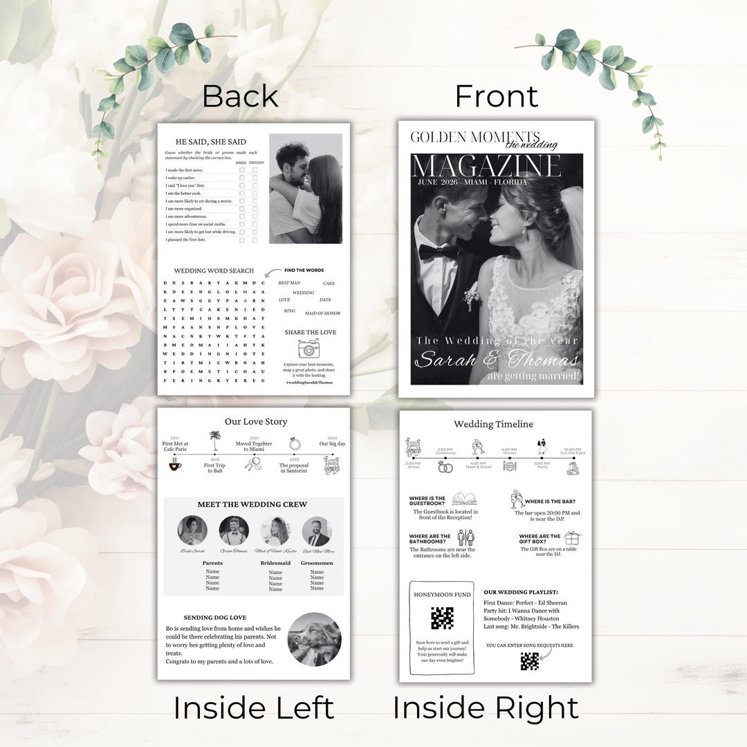 Folded Printable Wedding Newspaper Program Canva Template, Newlywed ...