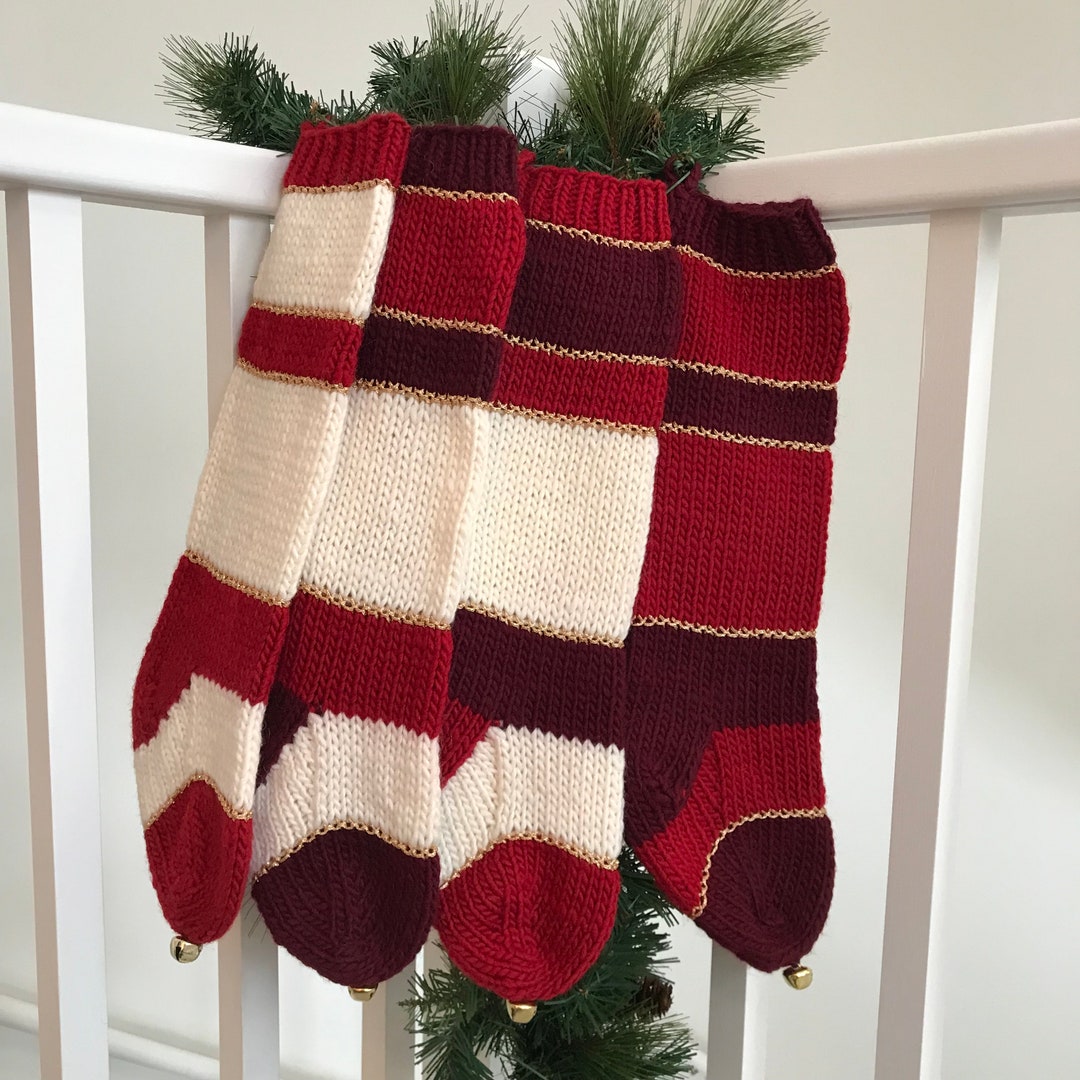 No Frills-just the Basic Stockings-two Tone Reds, Cream Wool With Gold ...