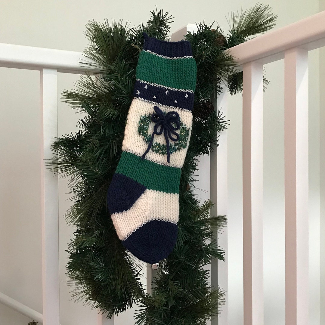 Personalize Vintage Style Christmas Stocking-large Wreath & Forest-navy ...