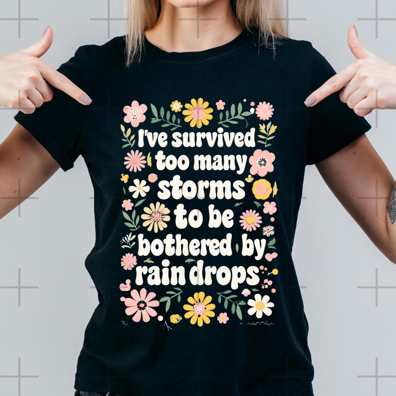 Motivational Quote PNG: Survived Storms, Floral Design (digital ...