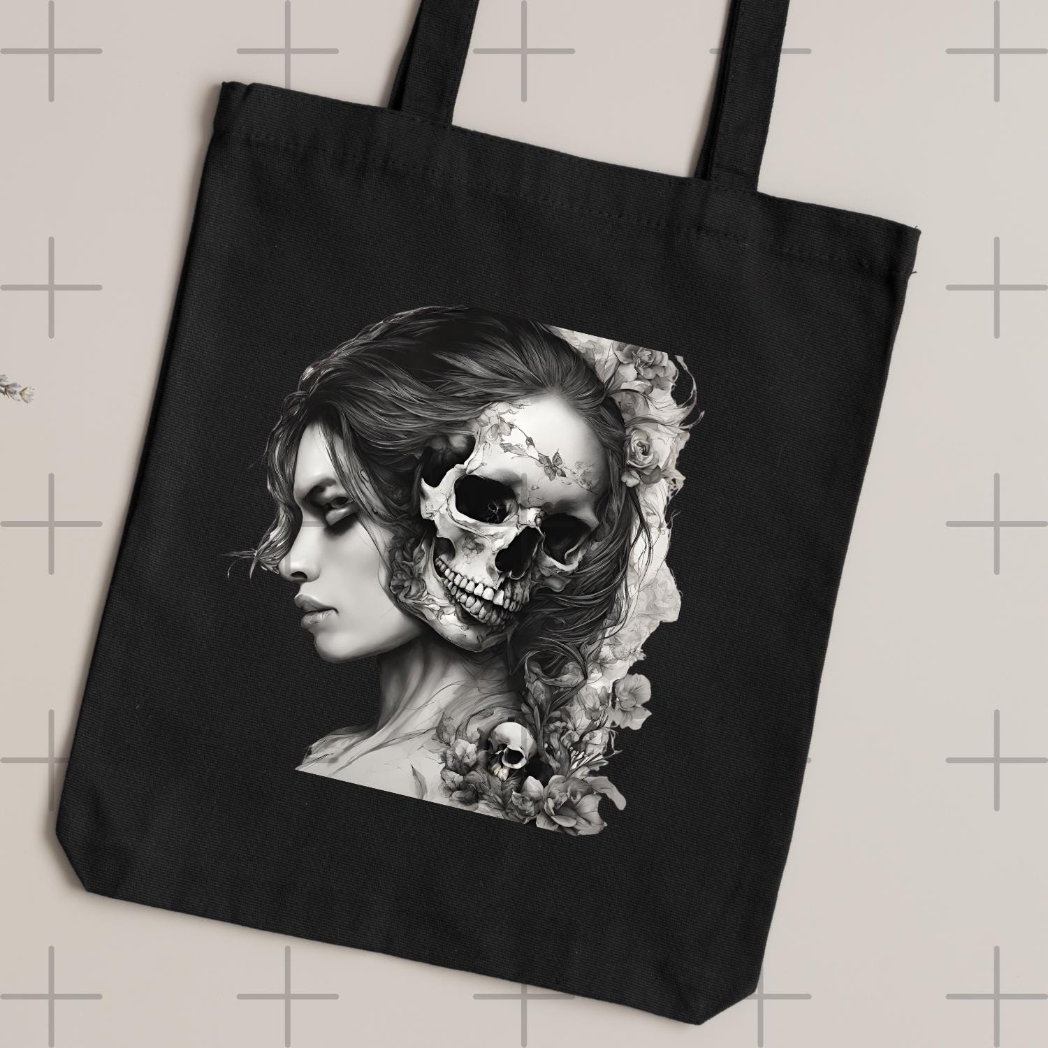 5 Bundle Dark Art Skull Girl Woman Grunge Vintage Tattoo Clipart ...