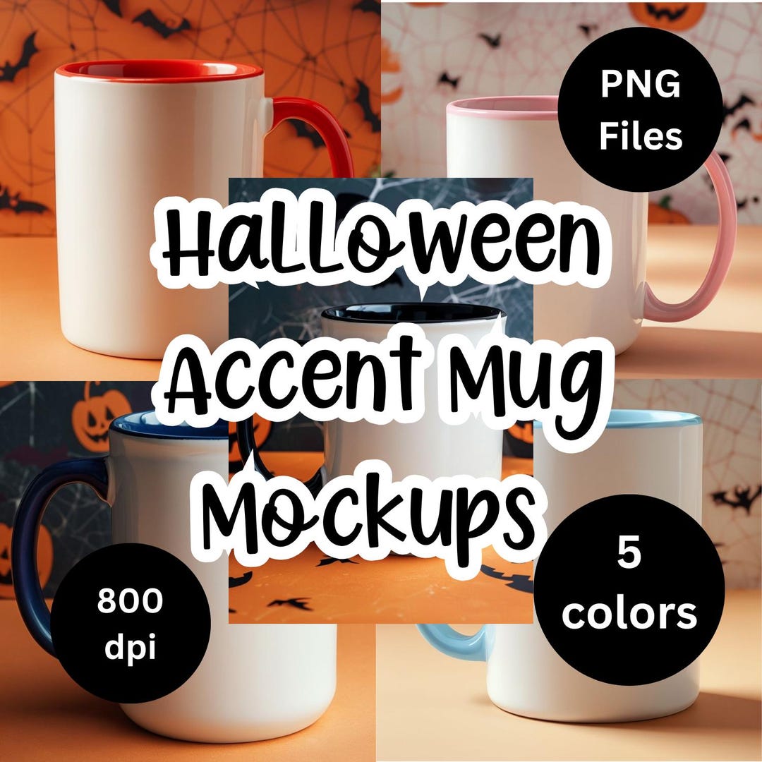 Halloween Accent Coffee Mug Mockup Bundle: 11oz Ceramic Mugs (digital ...
