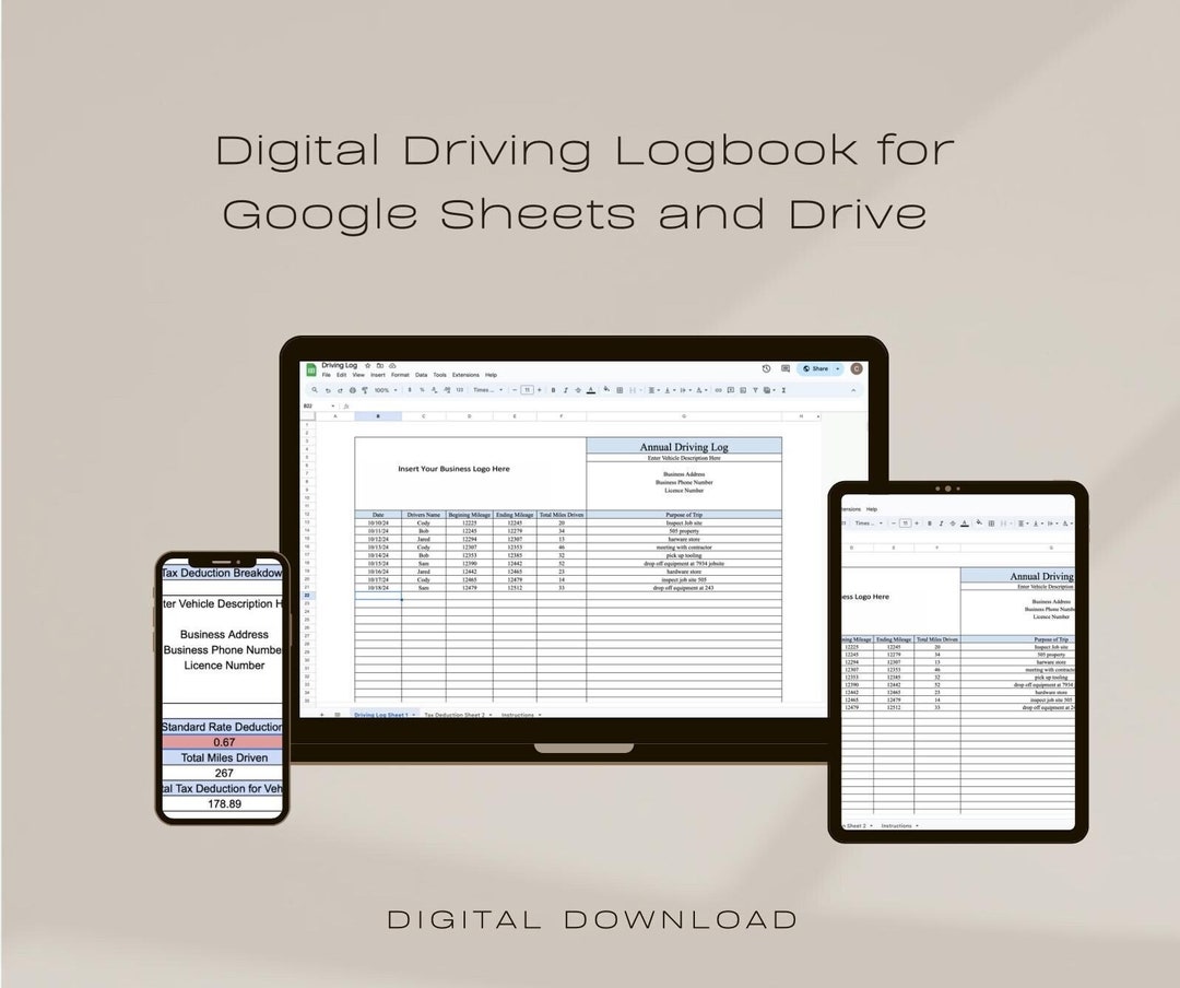 Vehicle Driving Log for Small Business Standard Rate Deduction Tracker ...