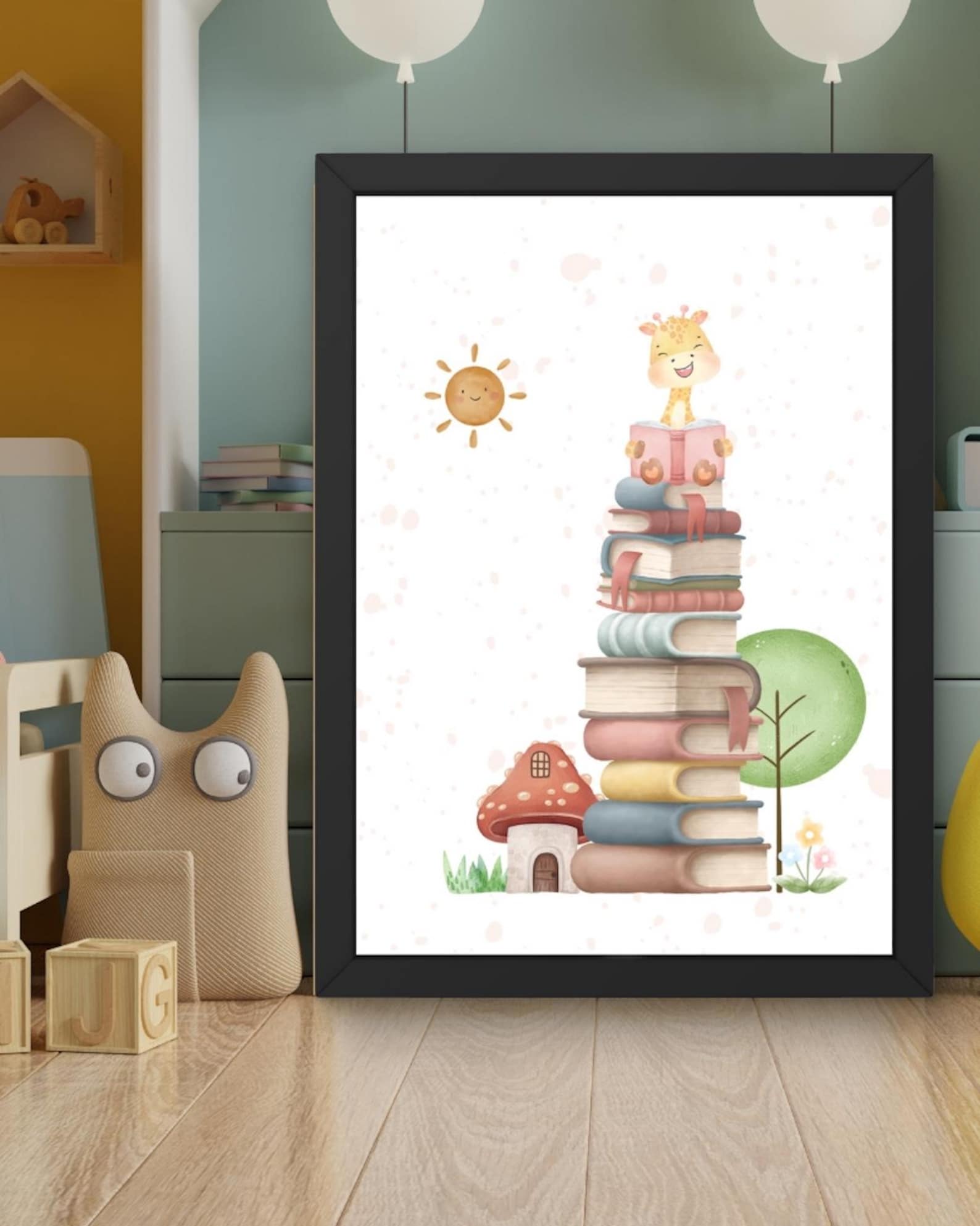 Tall Tales: Giraffe Book Stack| Reading Wall Art for Kids | Digital ...