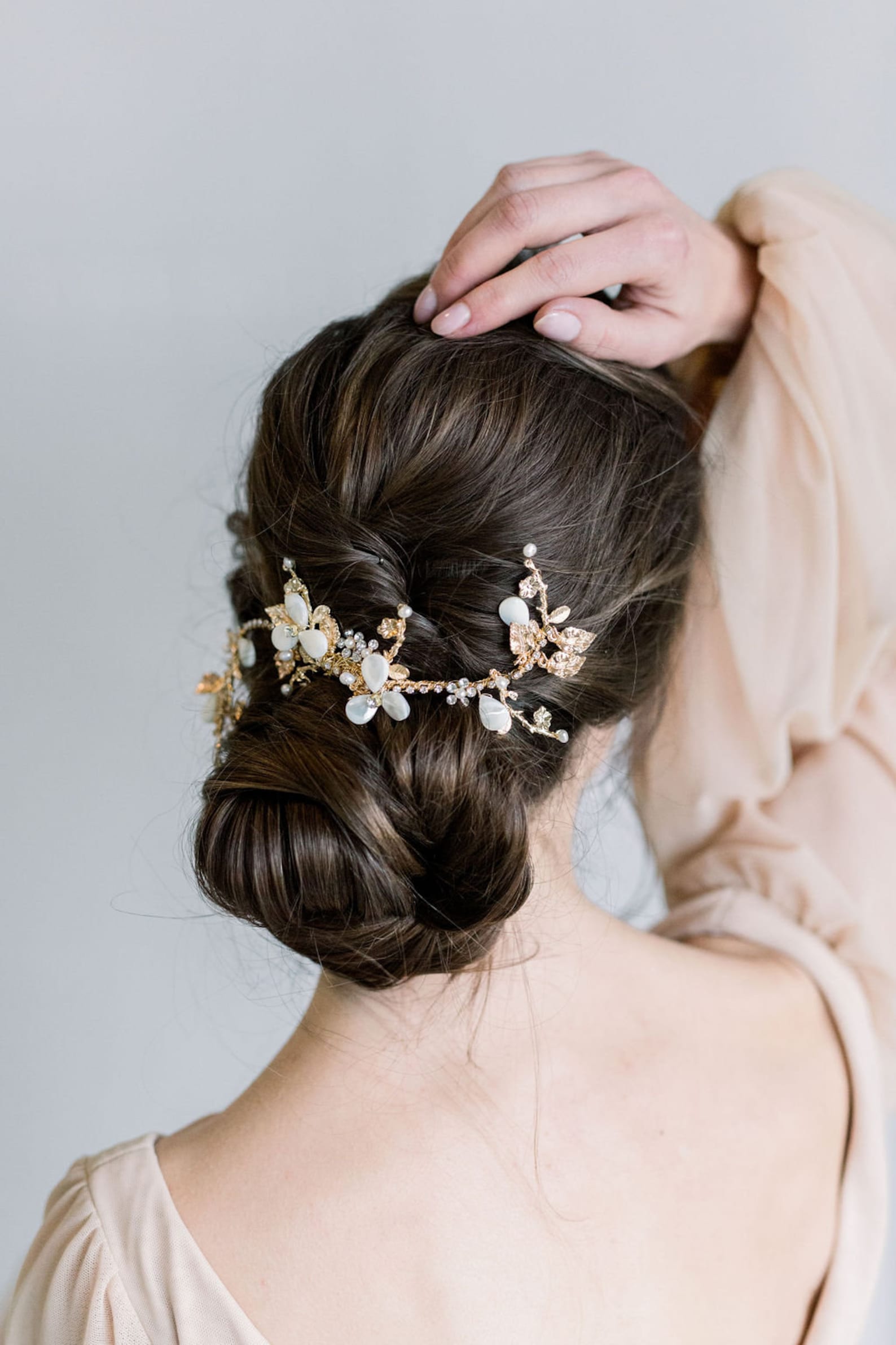 Gold Bridal Headpiece with Mother of Pearl Wedding Vine Hair | Etsy