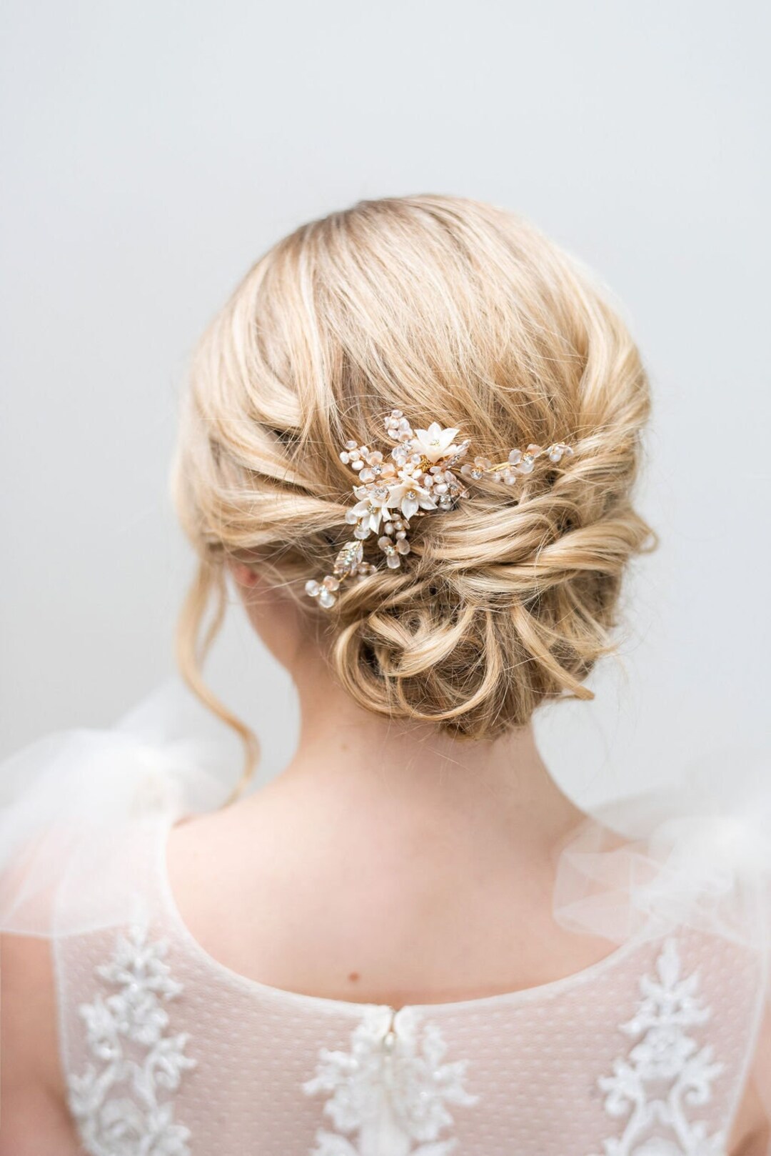 Bridal Hair Comb, Gold Floral Wedding Headpiece, Floral Crystal Hair ...