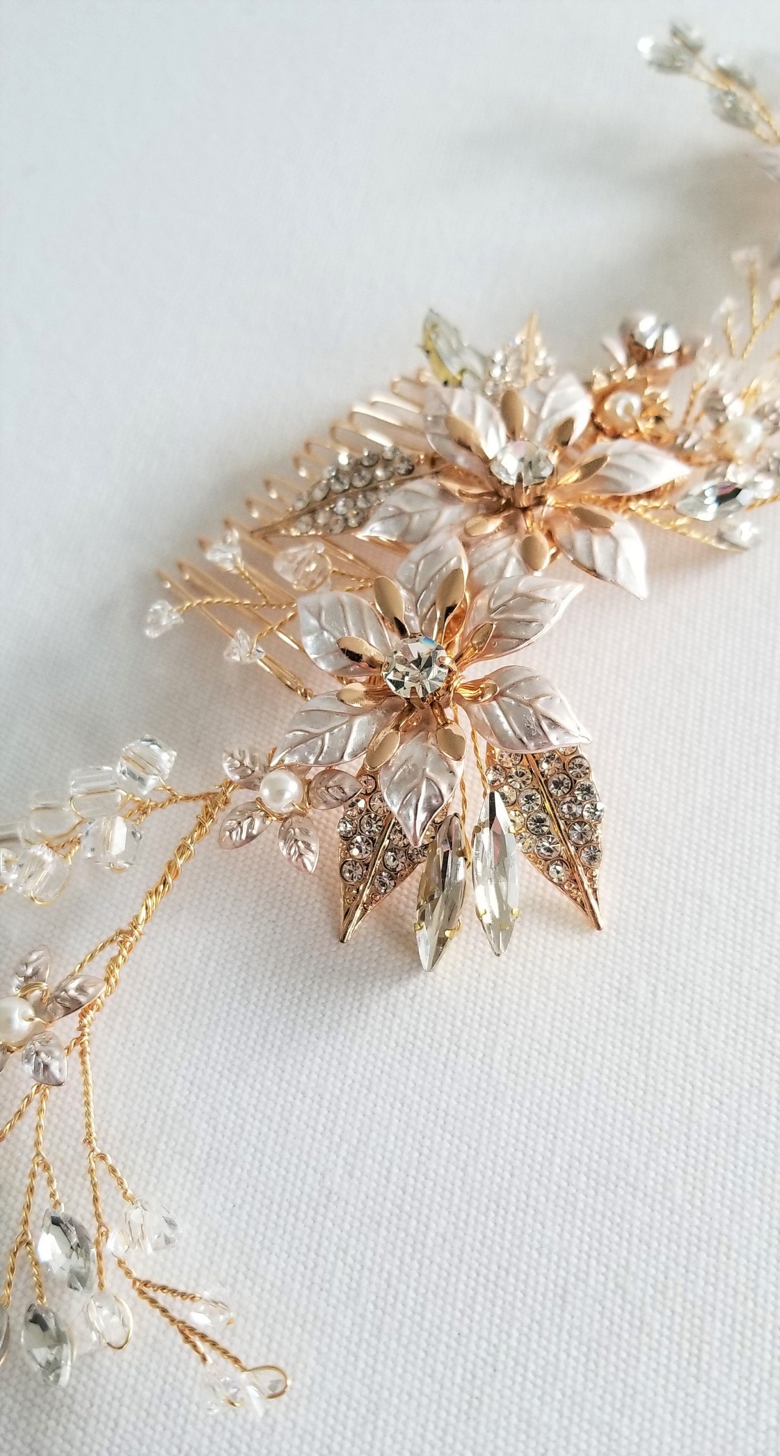 Gold Bridal Headpiece With Crystals Gold Wedding Vine Hair - Etsy