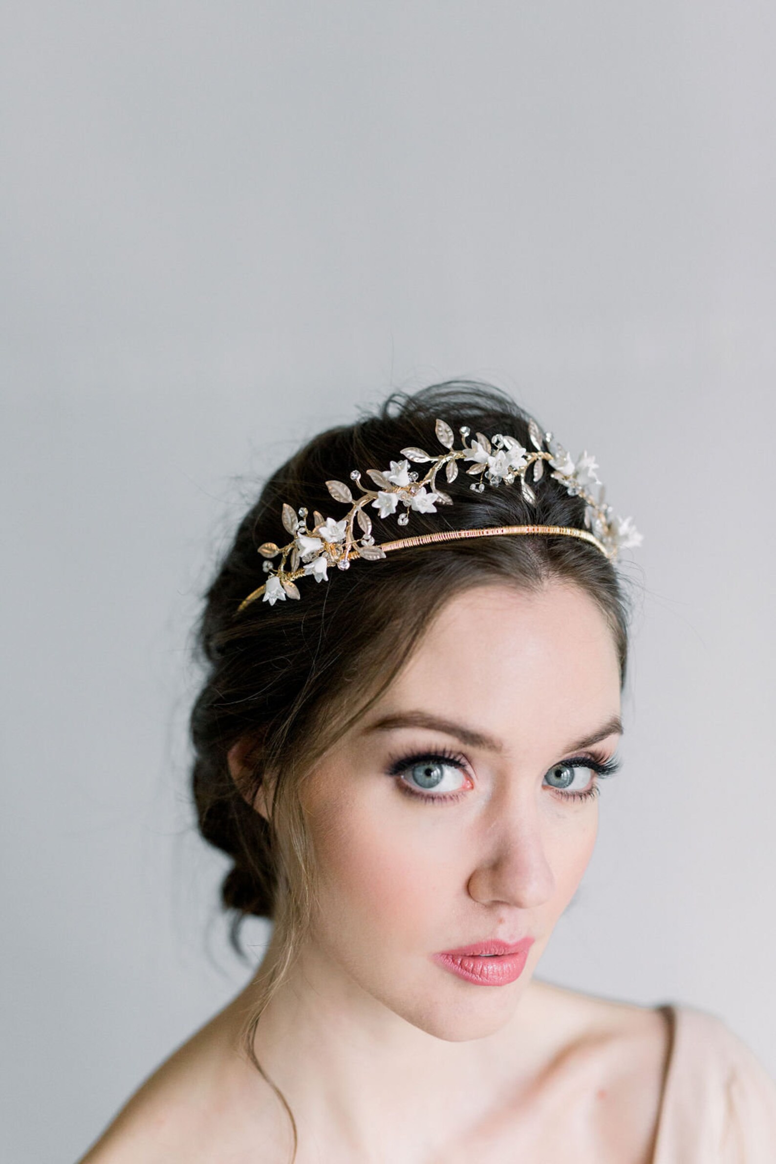 Gold Floral Wedding Tiara Clay Flower Wedding Crown Gold | Etsy