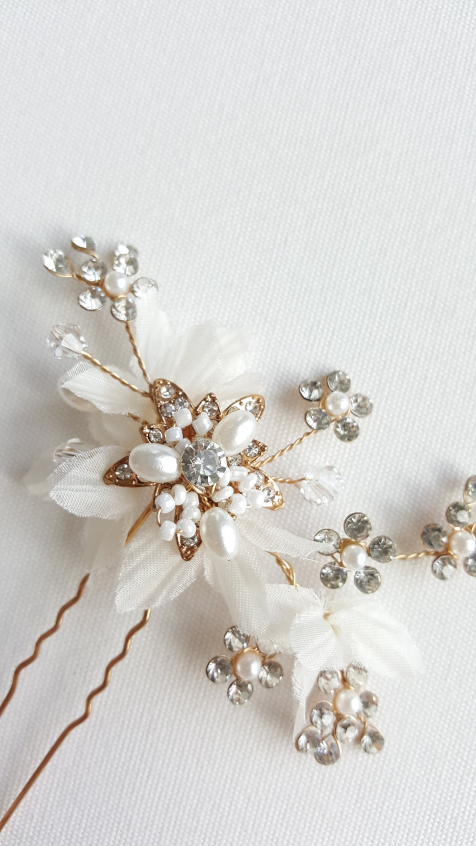 Floral Wedding Hair Pin Gold Bridal Hair Pin Silk Flower | Etsy