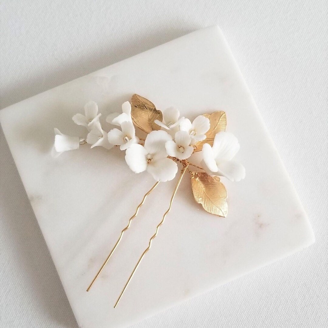 Floral Wedding Hair Pin With Porcelain Flowers, Floral Bridal Hair Pin ...