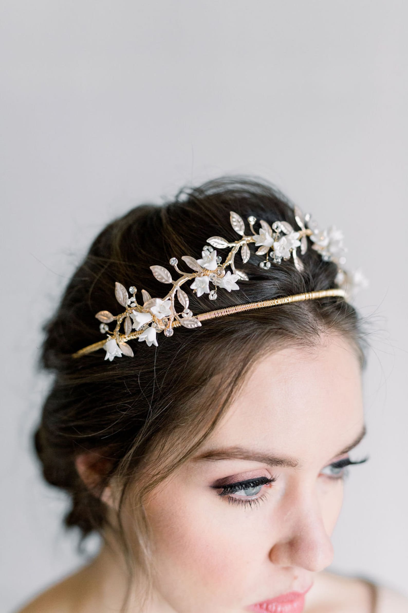 Gold Floral Wedding Tiara Clay Flower Wedding Crown Gold | Etsy