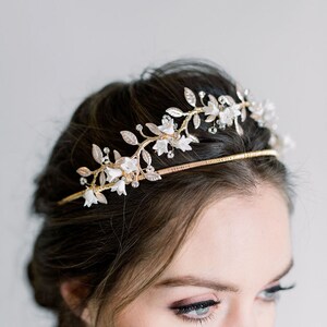 Gold Floral Wedding Tiara Clay Flower Wedding Crown Gold | Etsy