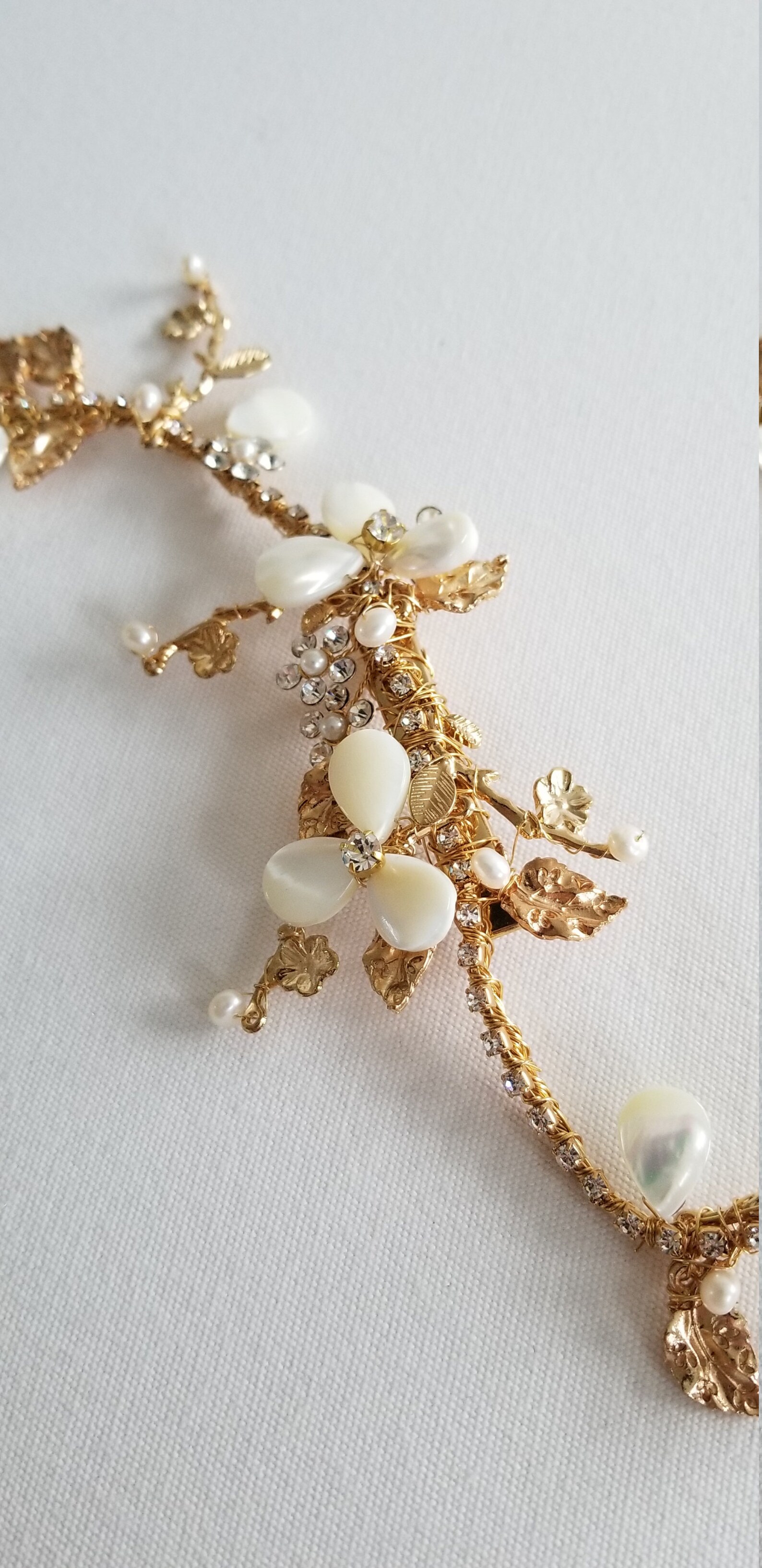 Gold Bridal Headpiece with Mother of Pearl Wedding Vine Hair | Etsy