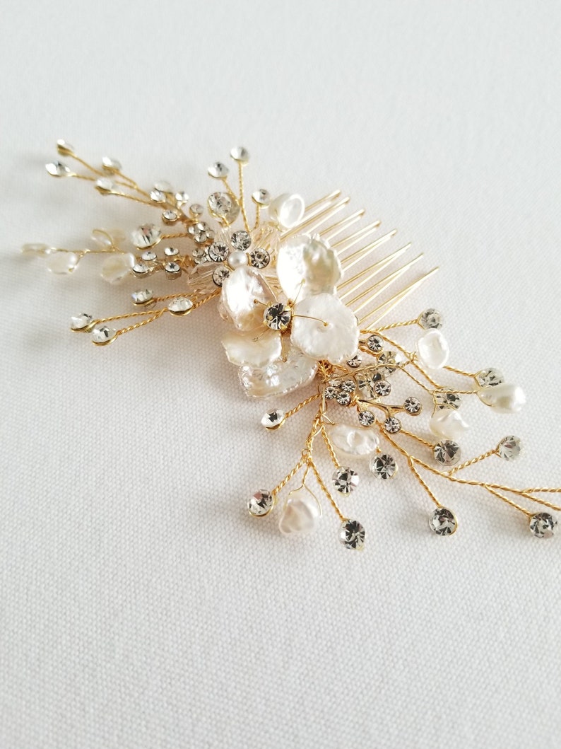 Gold Pearl Bridal Hair Comb Pearl Crystal Hair Comb Pearl | Etsy