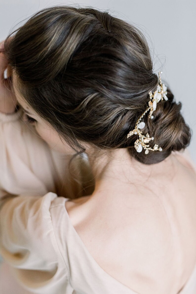 Gold Bridal Headpiece With Mother of Pearl Wedding Vine Hair - Etsy