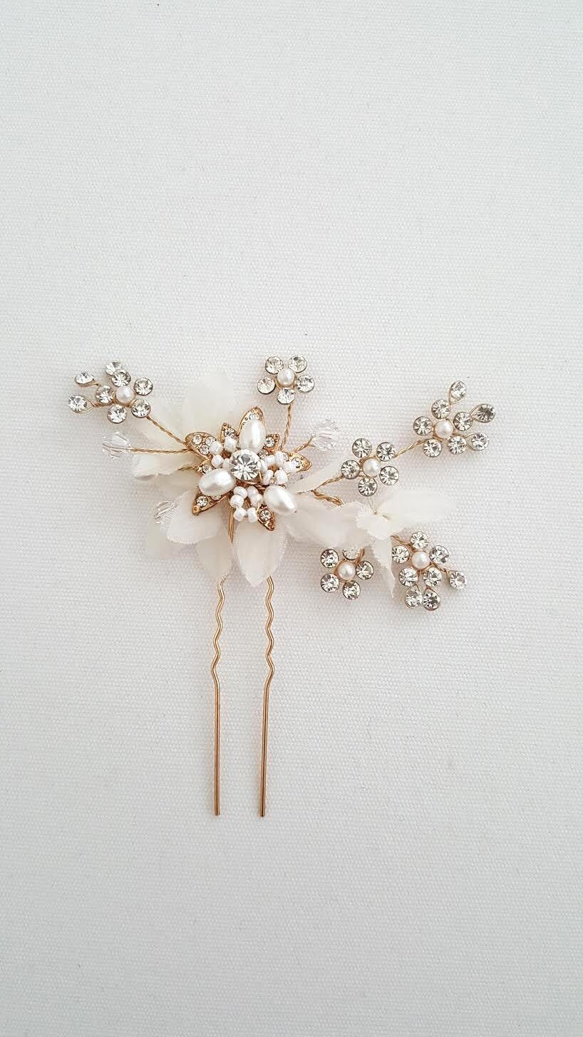 Floral Wedding Hair Pin Gold Bridal Hair Pin Silk Flower | Etsy