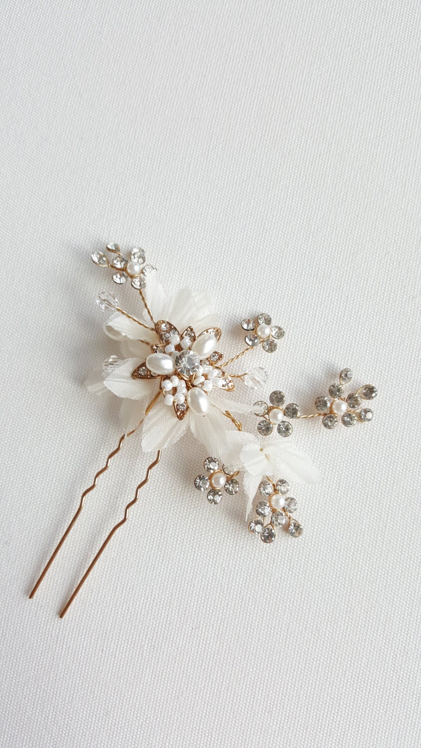 Floral Wedding Hair Pin Gold Bridal Hair Pin Silk Flower | Etsy