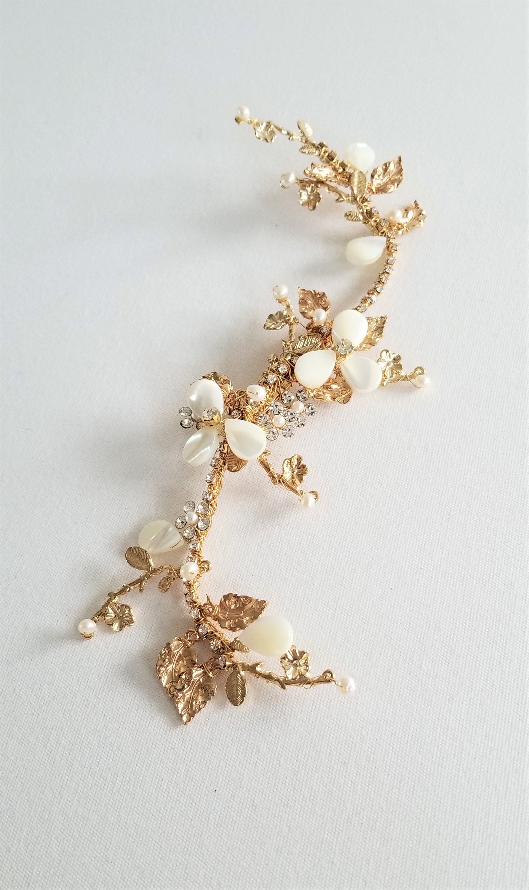 Gold Bridal Headpiece with Mother of Pearl Wedding Vine Hair | Etsy