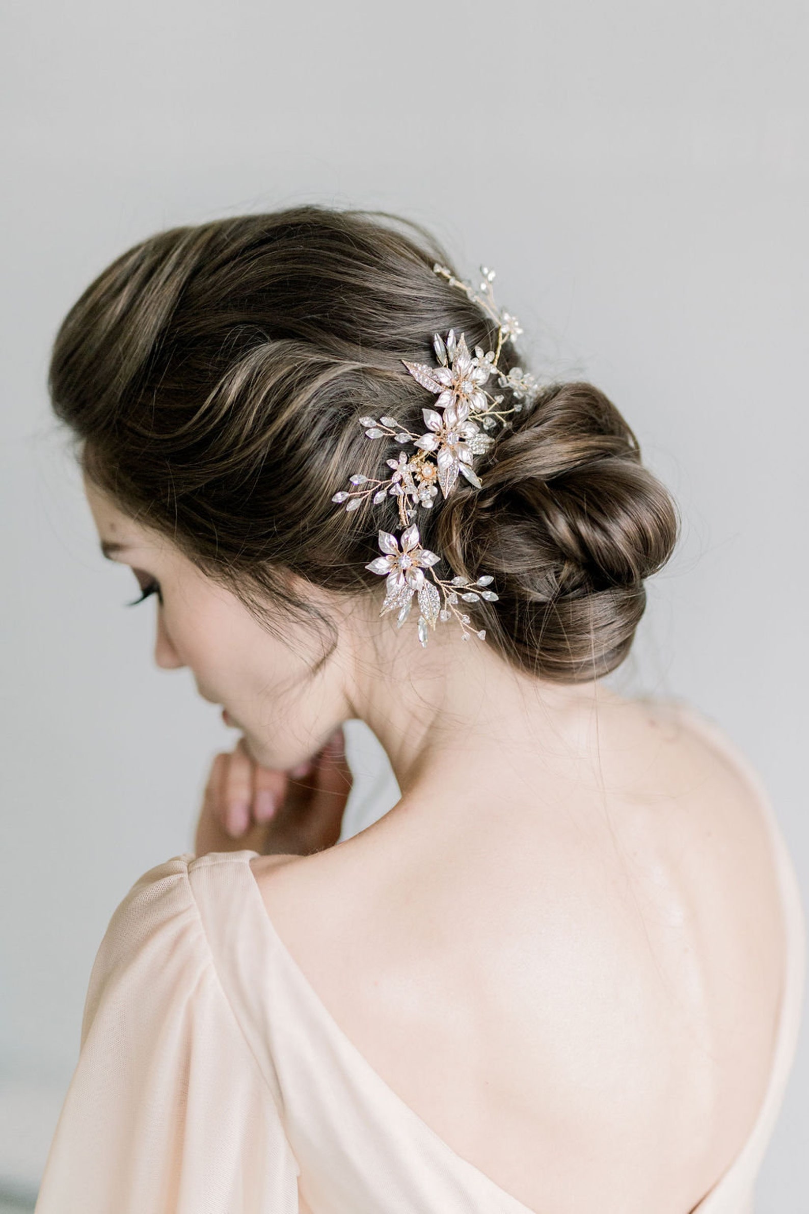 Gold Bridal Headpiece With Crystals Gold Wedding Vine Hair - Etsy