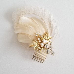 Gold Feather Headpiece, Champagne Wedding Feather Fascinator, Wedding ...