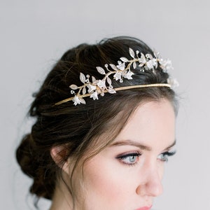 Gold Floral Wedding Tiara Clay Flower Wedding Crown Gold | Etsy