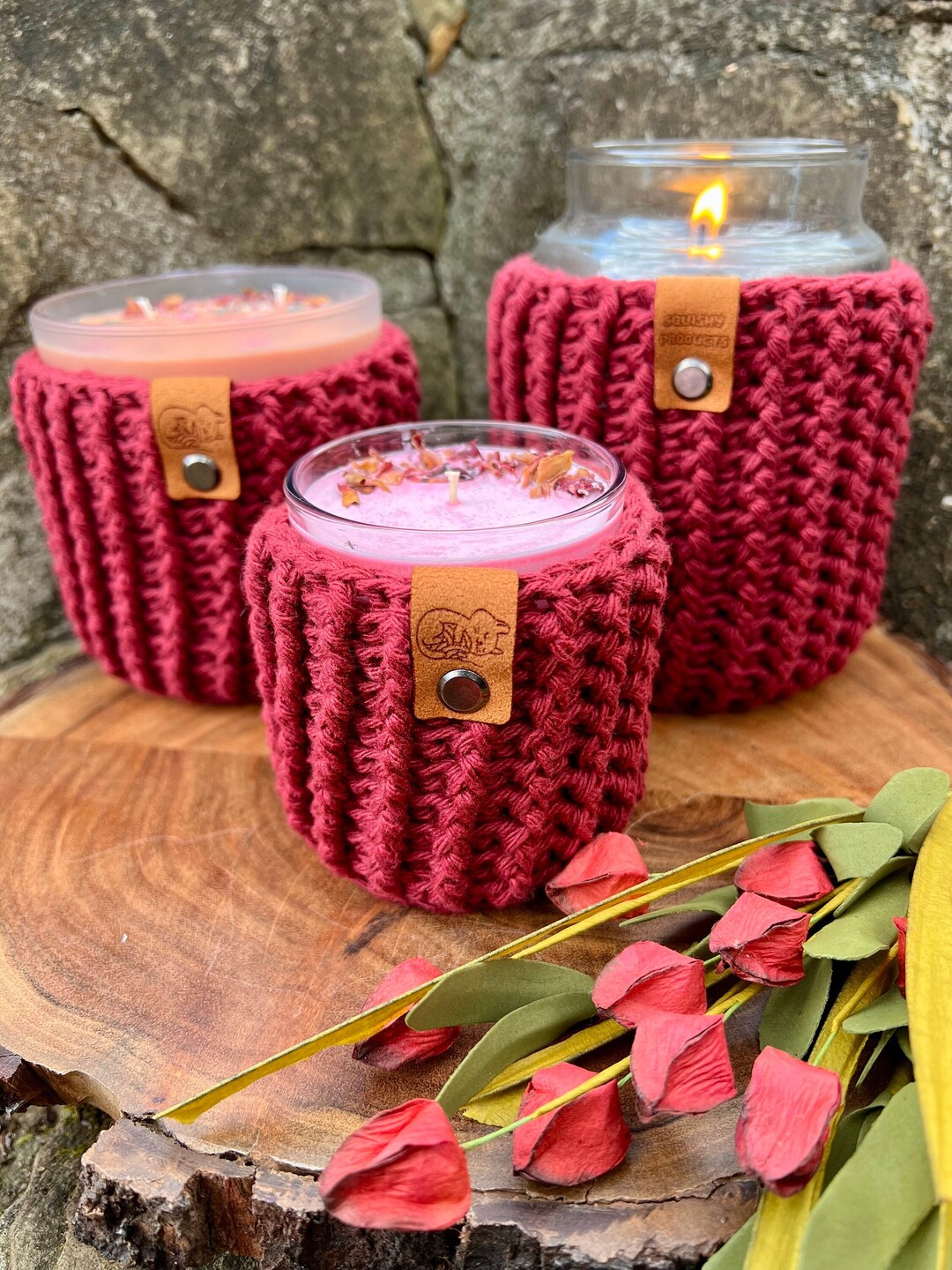 Burgundy Emmett Crochet Candle Cozy: Candle Jar Cover - Etsy