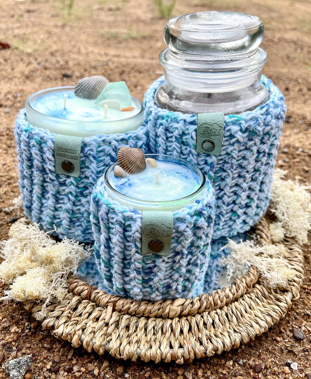 Sea Glass Emmett Crochet Candle Cozy: Candle Jar Cover - Etsy