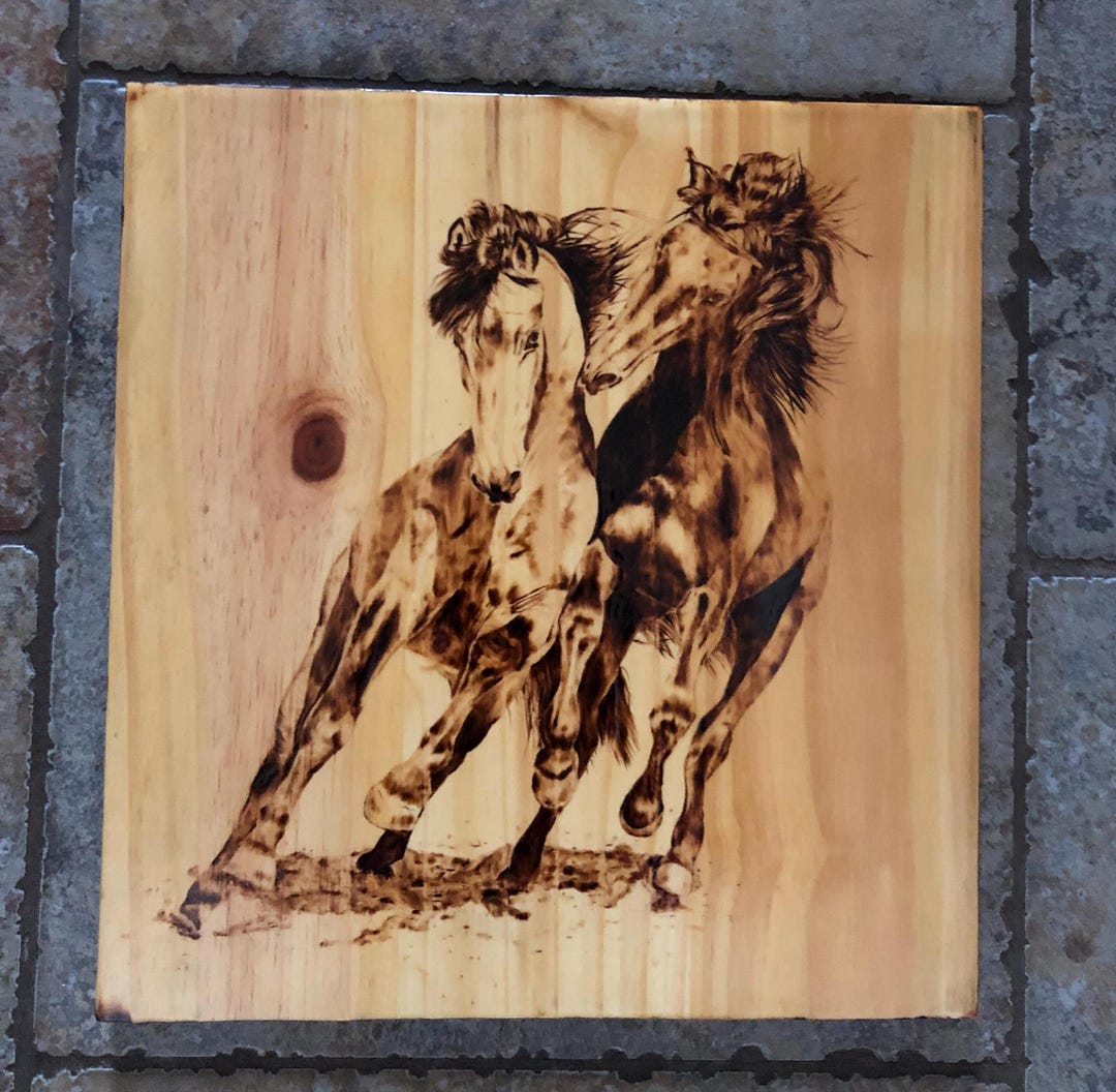 Wood Burned Horses on Pine Wall Decor - Pyrography - Etsy