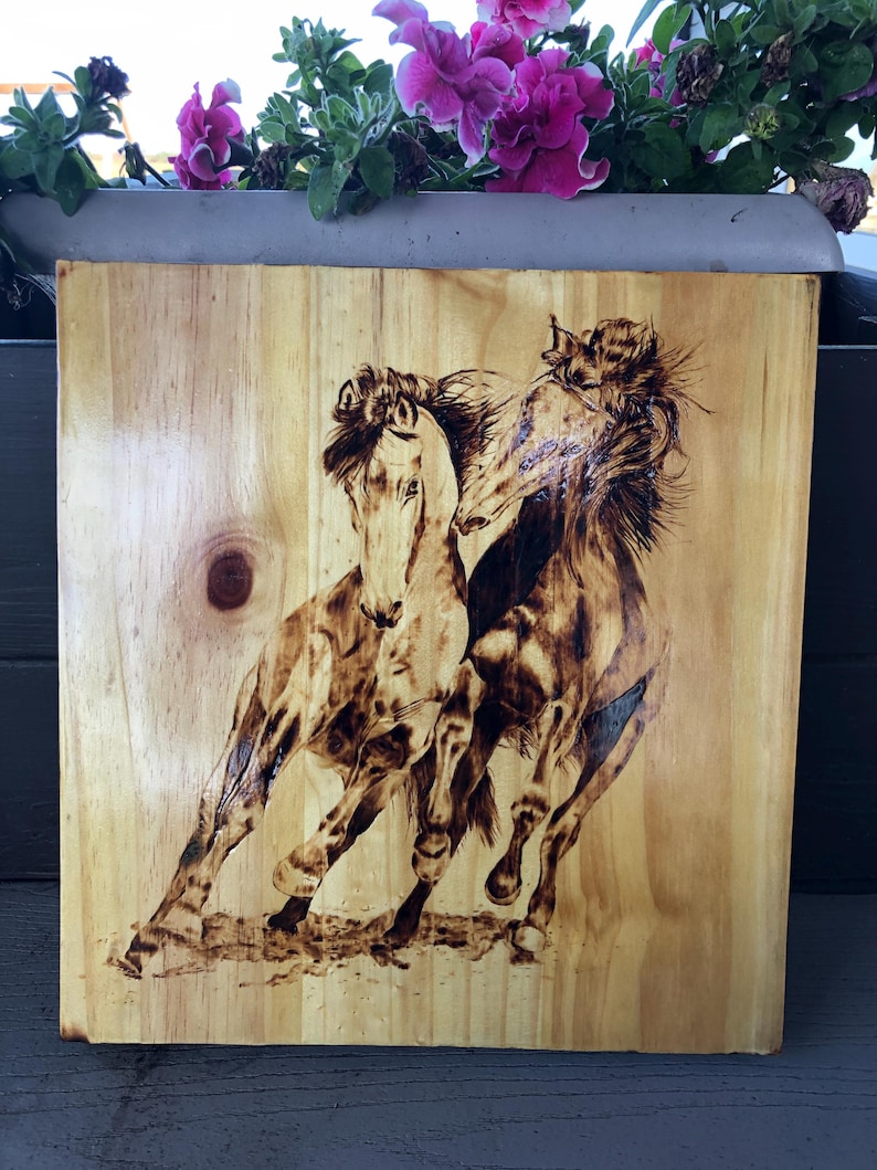 Wood Burned Horses on Pine Wall Decor - Pyrography - Etsy
