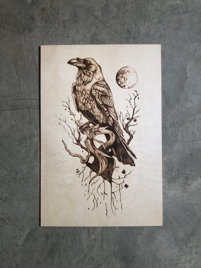 Raven Moon Wood Burn - Etsy