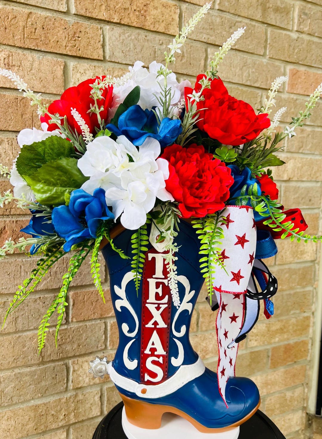 Texas Lone Star Patriotic Boot Vase Arrangement,cowboy Floral ...