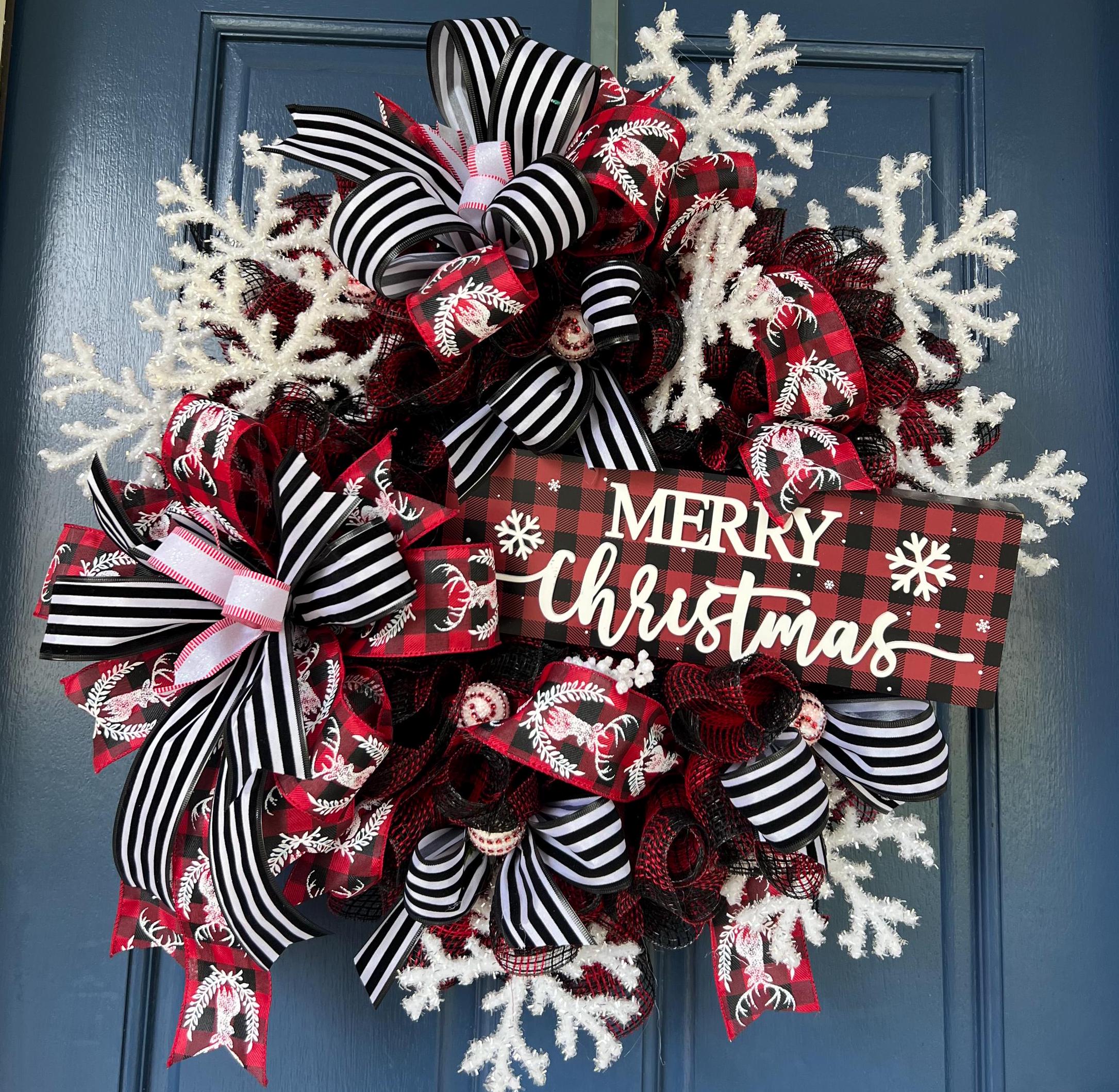 Red and Black Christmas Wreath, Buffalo Plaid Sign,snowflake Picks ...