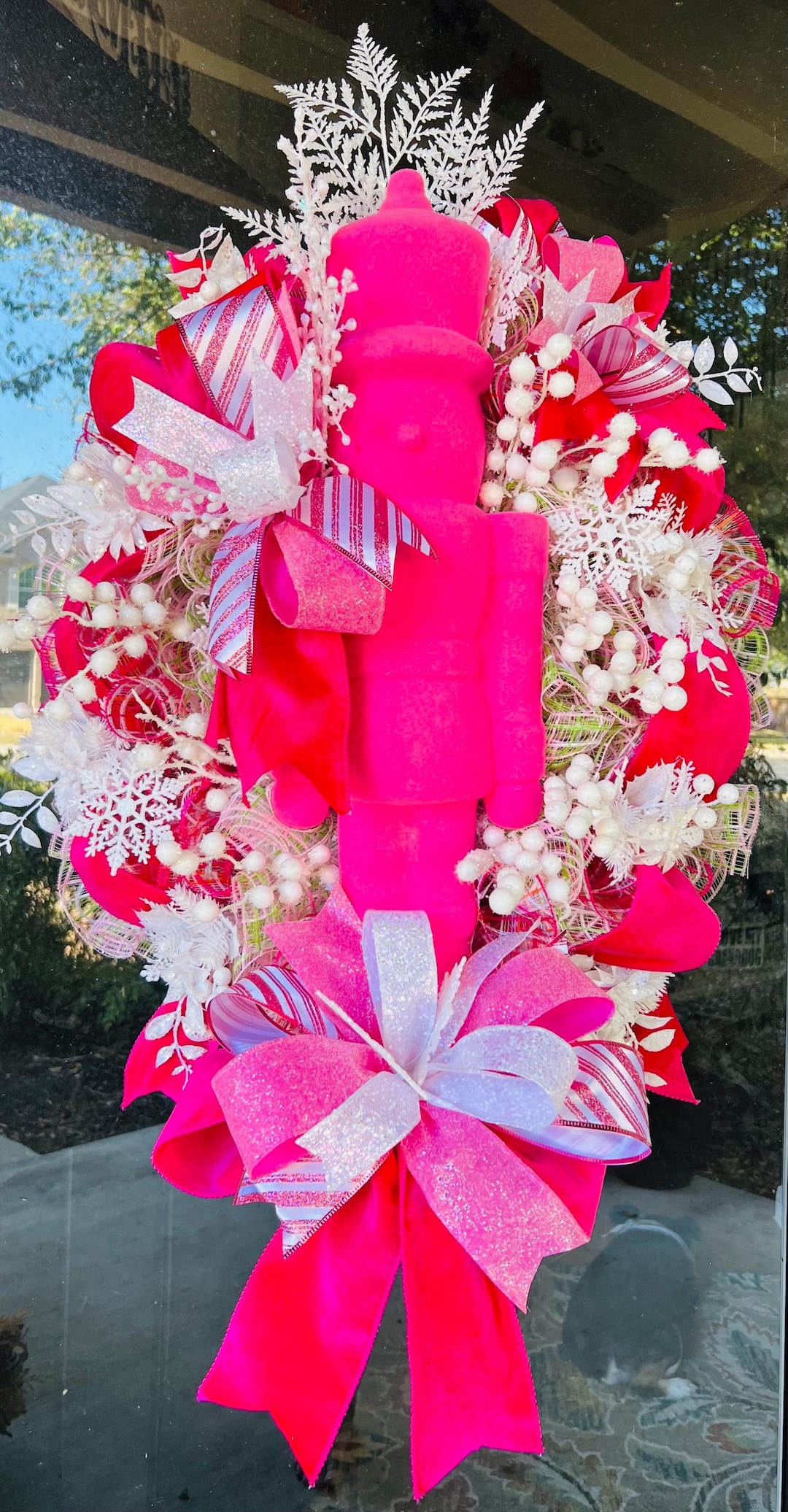 Pink Nutcracker Christmas Wreath, Flocked Nutcracker Wreath,christmas ...