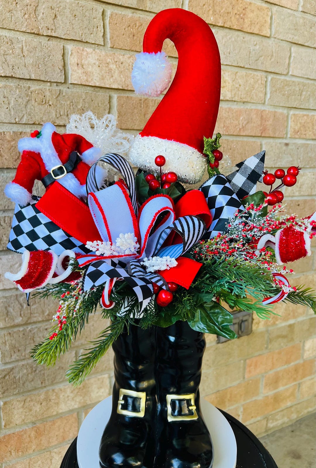 Santa Boot Centerpiece, Santa Boot Christmas Arrangement, Fun Holiday ...