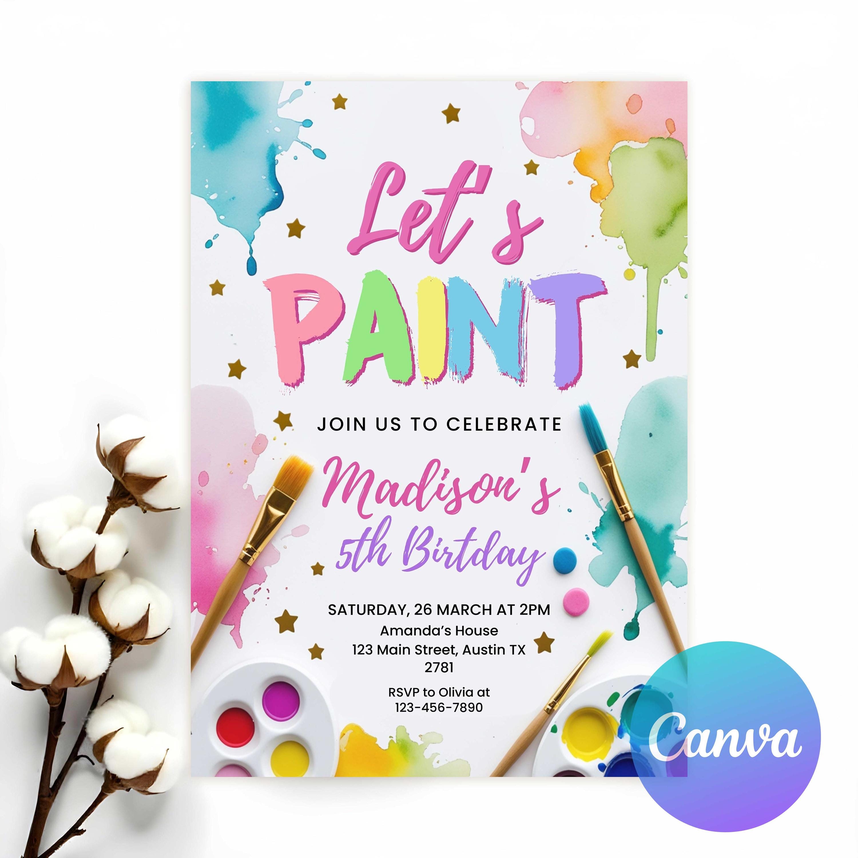 Editable Painting Party Invitation, Paint Party, Art Party Invitation ...