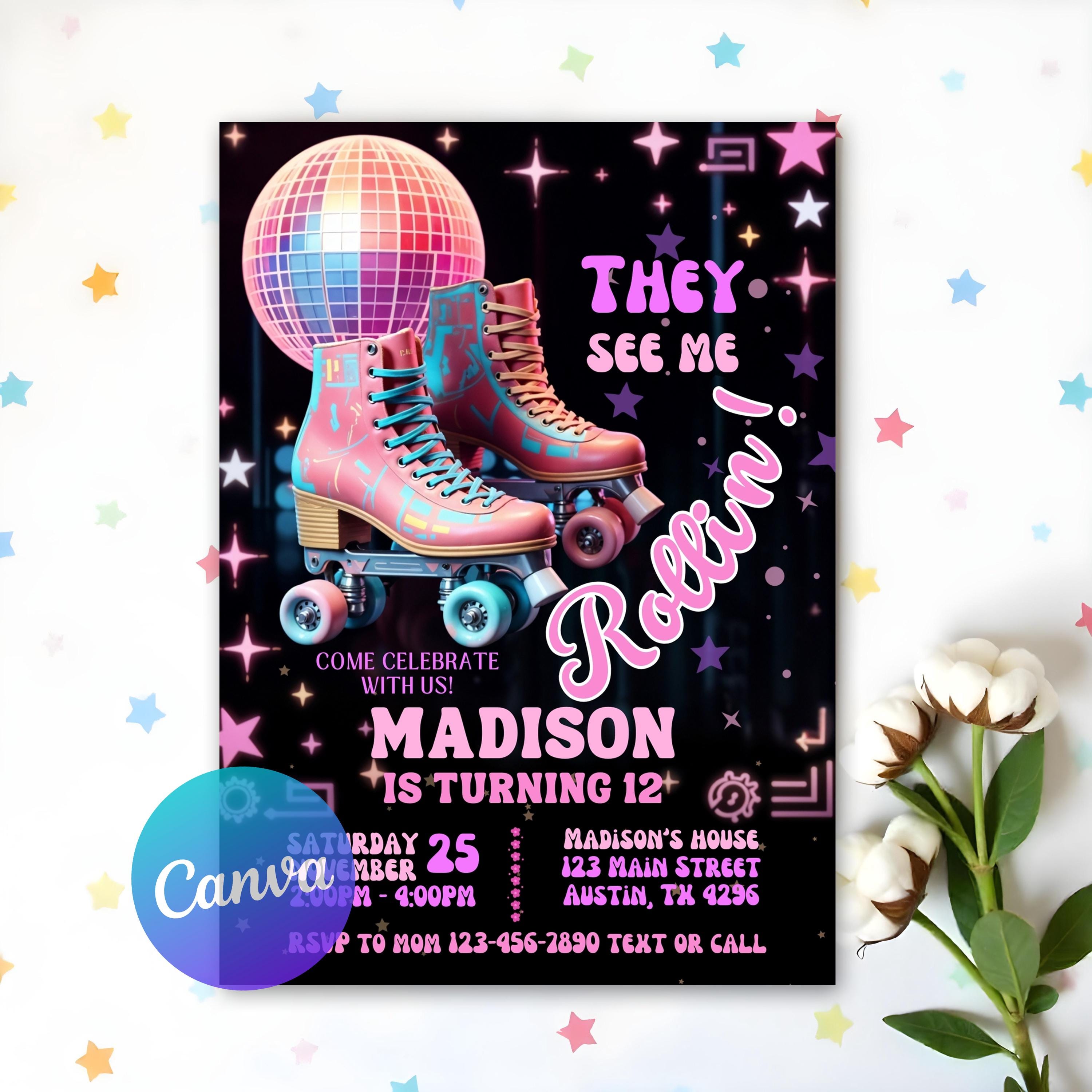 Editable Roller Skating Invitation, Roller Skate Birthday Party ...