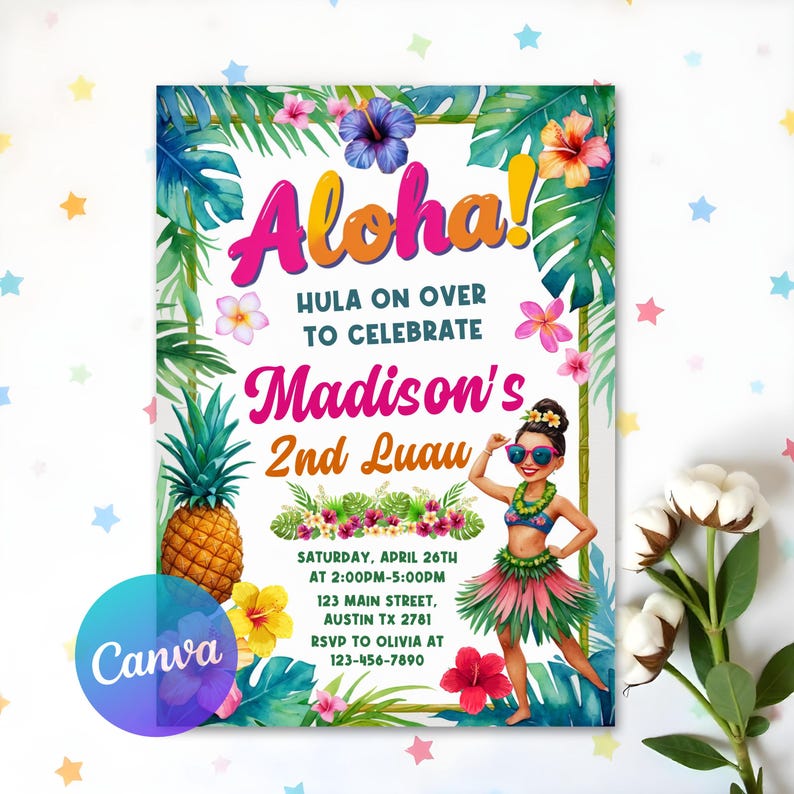Aloha Tropical Party Invitation, Luau Birthday Invitation, Hawaiian ...