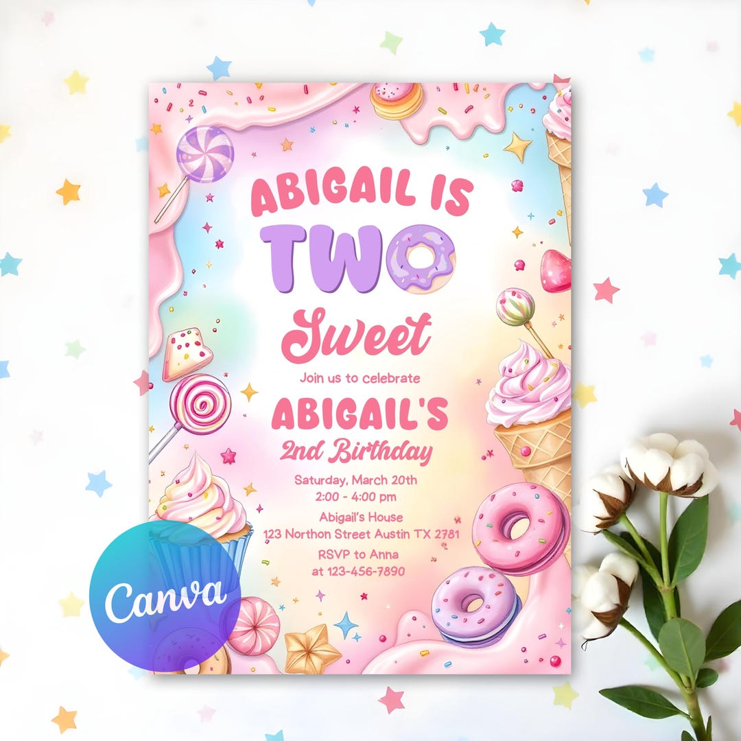 Sweet Party Invitation, Two Sweet Birthday Invitation, 2nd Birthday ...
